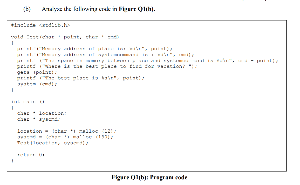 (b) Analyze the following code in Figure Q1(b). | Chegg.com