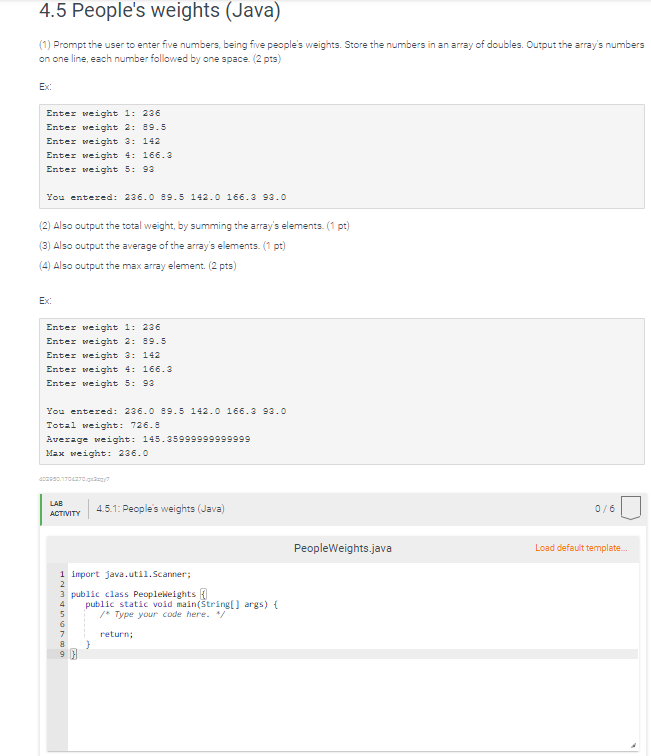 Solved import java.util.Scanner; public class PeopleWeights | Chegg.com