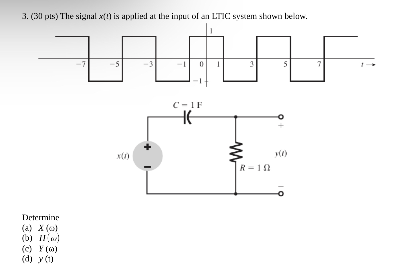 Solved 3. (30 pts) The signal x(t) is applied at the input | Chegg.com
