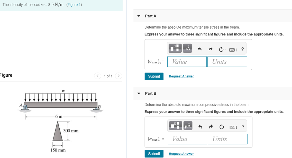 Solved The intensity of the load w 8 kN/m (Figure 1) Part A | Chegg.com