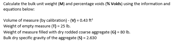Solved Calculate the bulk unit weight (M) and percentage | Chegg.com