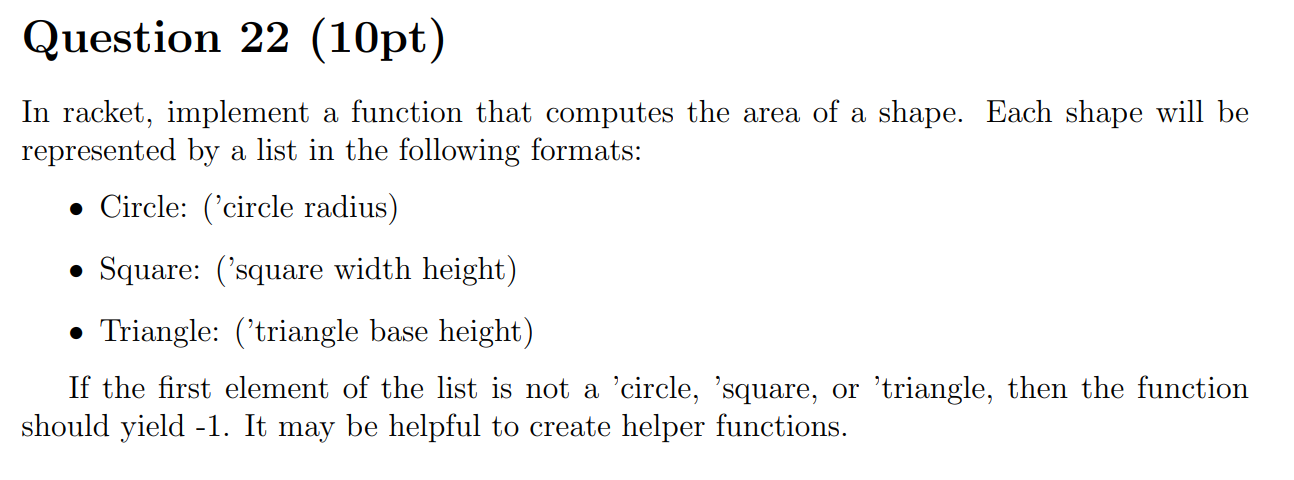 Question 22 (10pt) In racket, implement a function | Chegg.com Question 22 (10pt) In racket, implement a function | Chegg.com