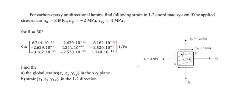 For carbon-epoxy unidirectional lamina find following | Chegg.com