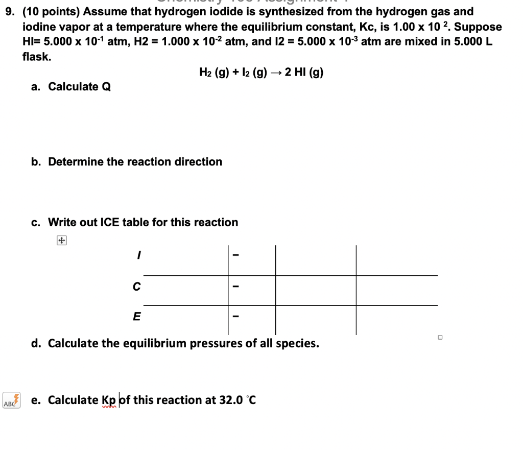 Solved (10 points) Assume that hydrogen iodide is | Chegg.com