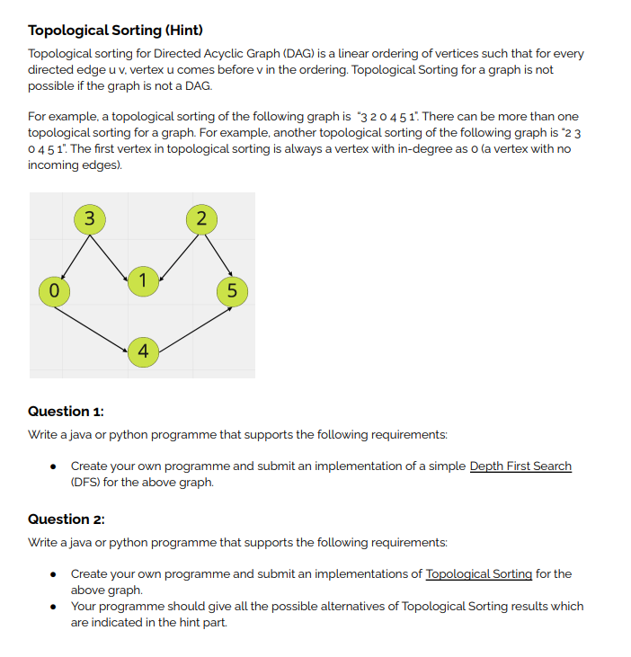 Solved Topological Sorting (Hint) Topological sorting for | Chegg.com