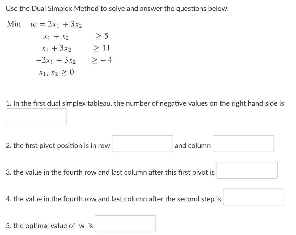 Solved Use the Dual Simplex Method to solve and answer the | Chegg.com