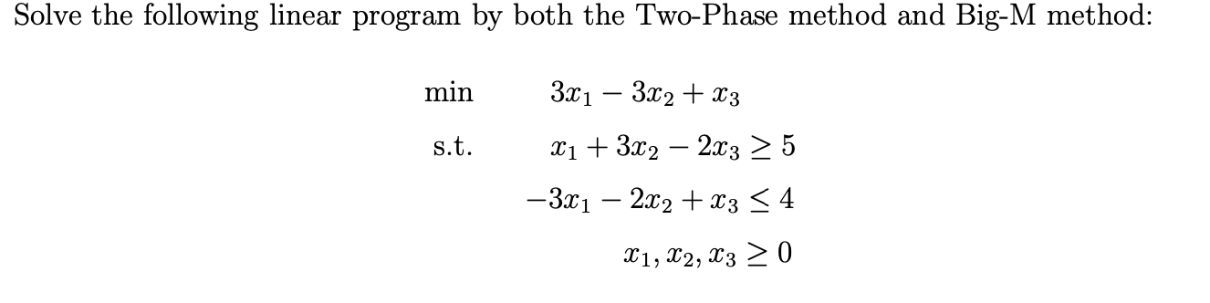 Solved Solve the following linear program by both the | Chegg.com