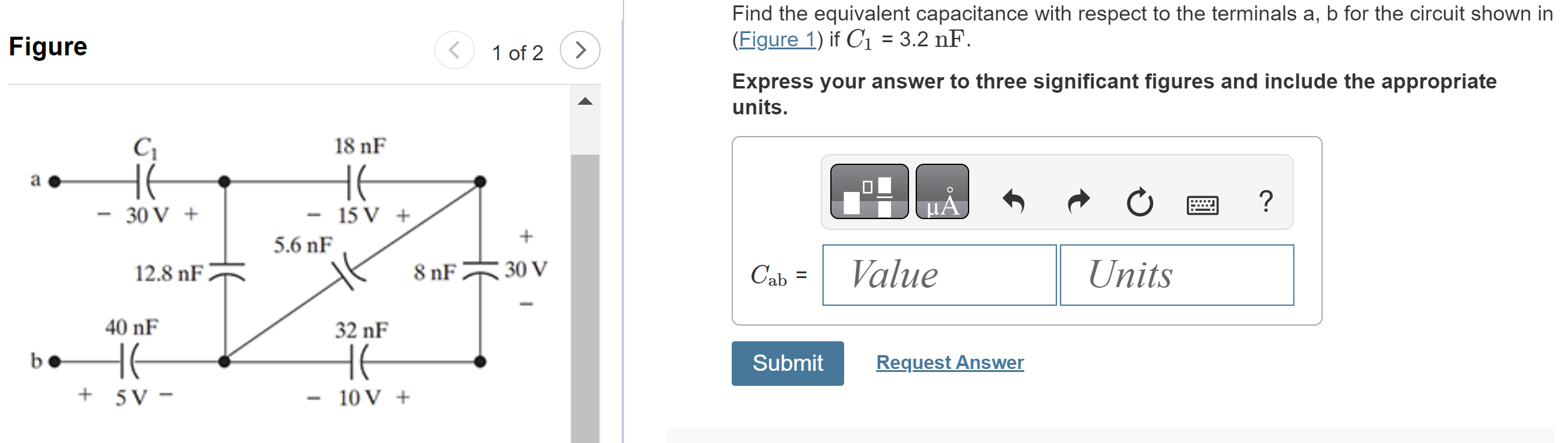 Solved A) Find the equivalent capacitance with respect to | Chegg.com