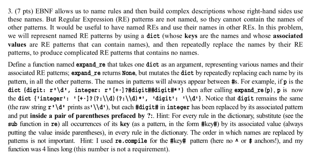 3. (7 pts) EBNF allows us to name rules and then | Chegg.com