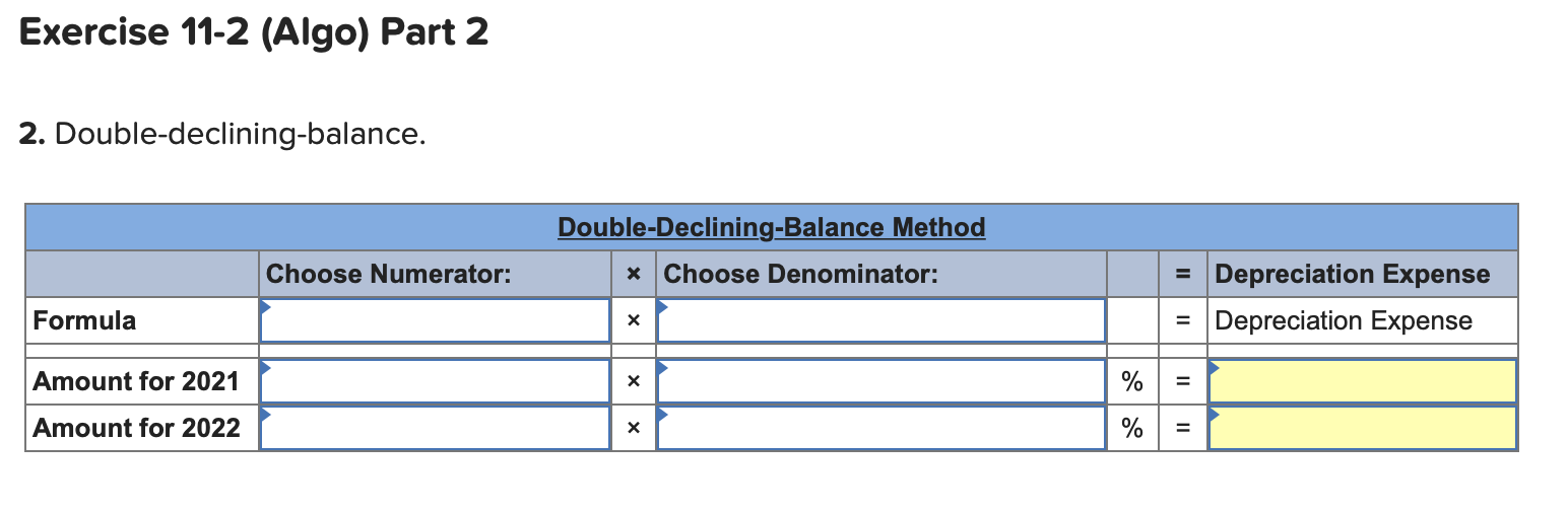 Solved Exercise 11-2 (Algo) Depreciation methods [LO11-2] | Chegg.com