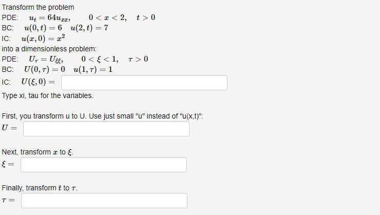 Solved Transform the problem PDE: ut 64ura 0 0 BC: u(0,t) = | Chegg.com