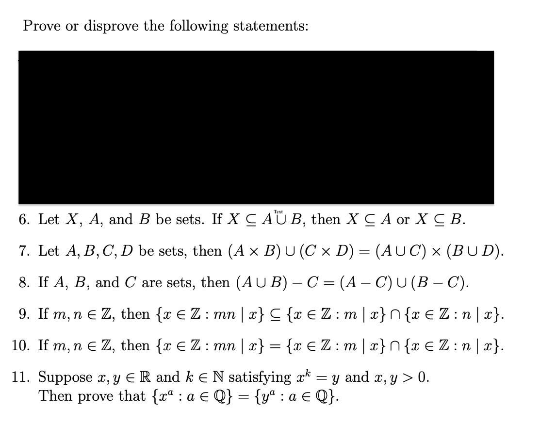 Solved Prove or disprove the following statements: 6. Let X, | Chegg.com