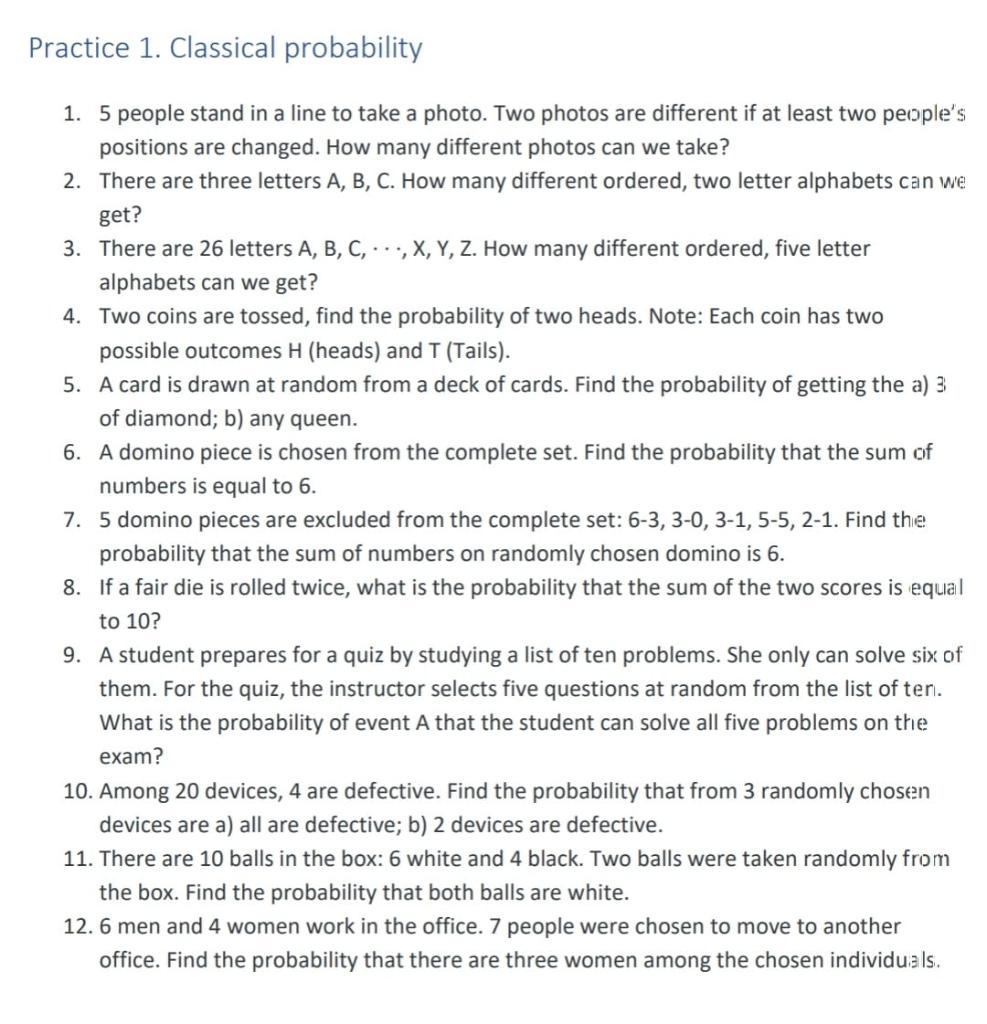Solved Practice 1. Classical probability 1. 5 people stand | Chegg.com