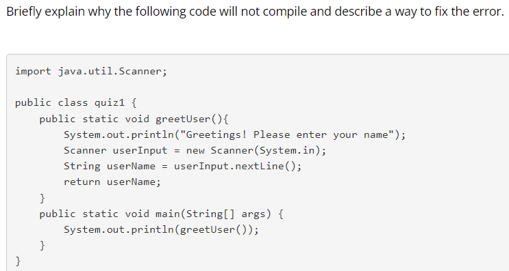 Solved Briefly explain why the following code will not | Chegg.com