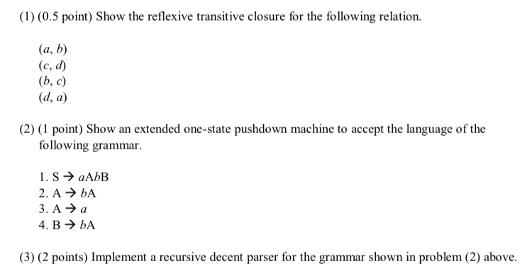 Solved (1) (0.5 point) Show the reflexive transitive closure | Chegg.com