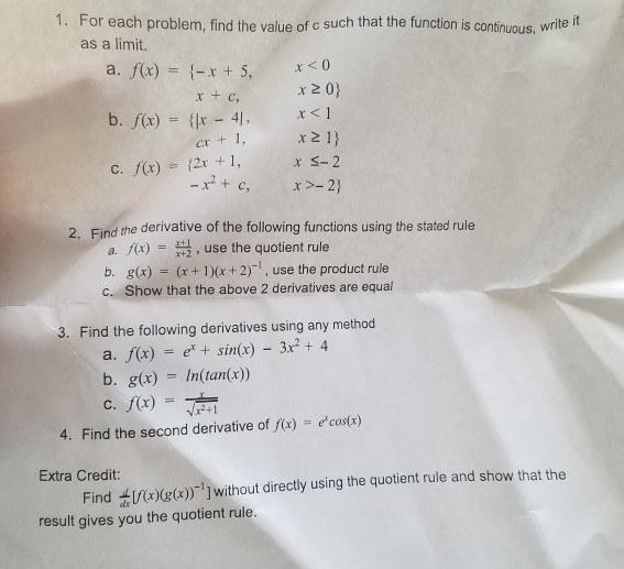 Solved 1. For each problem, find the value of c such that | Chegg.com