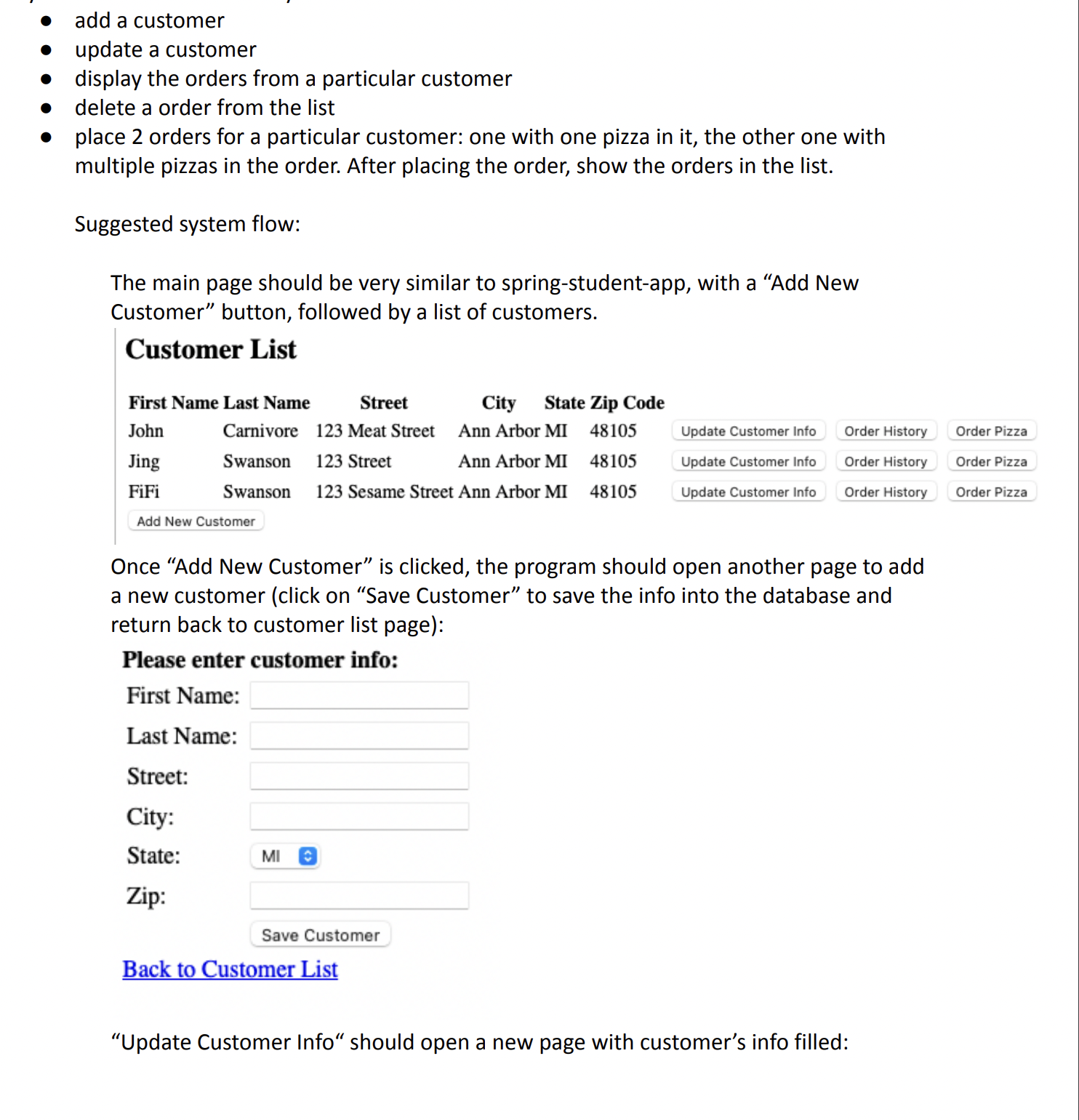 Solved - add a customer - update a customer - display the | Chegg.com