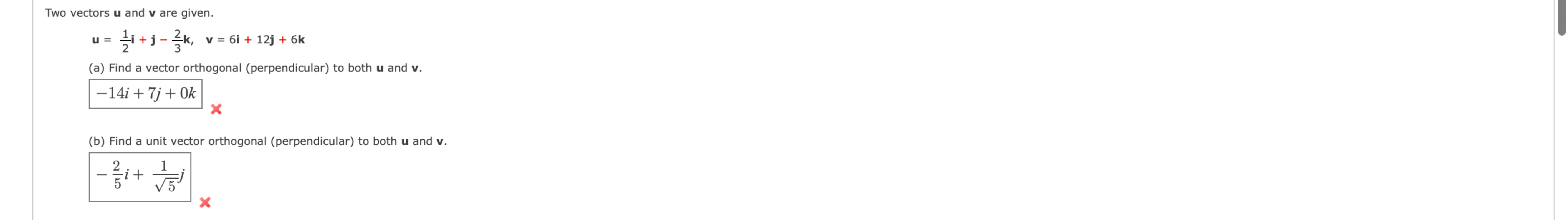 Solved Two vectors u ﻿and v ﻿are | Chegg.com