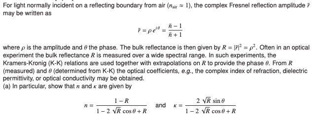 Solved For light normally incident on a reflecting boundary | Chegg.com