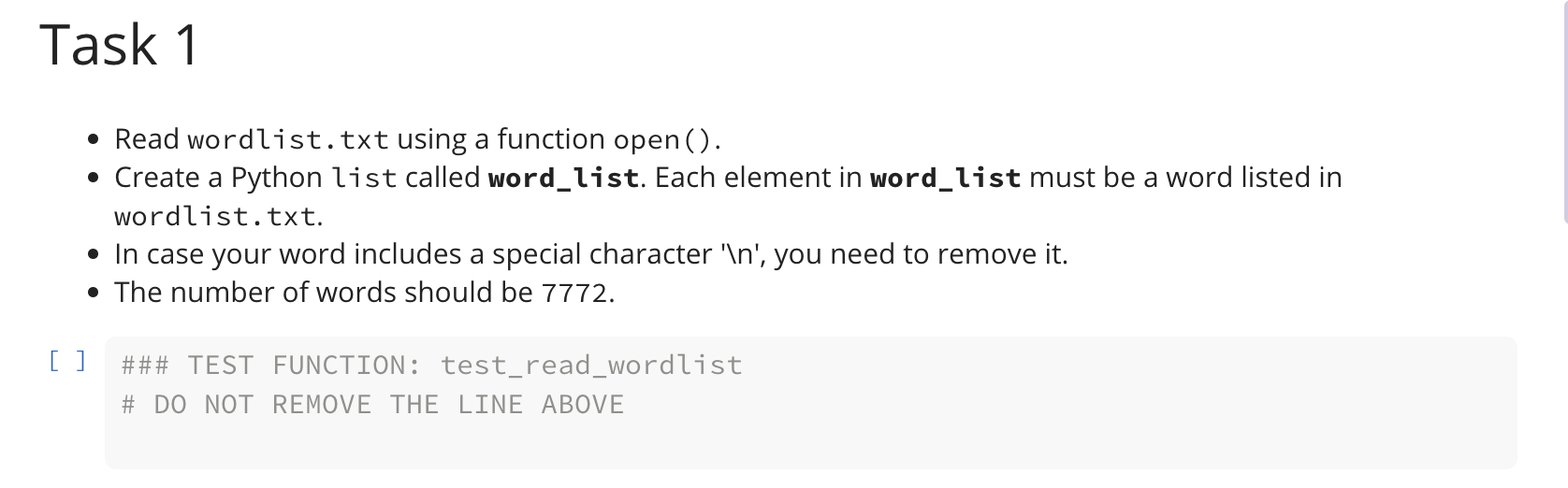 Solved Task 1 - Read wordlist. txt using a function open(). | Chegg.com