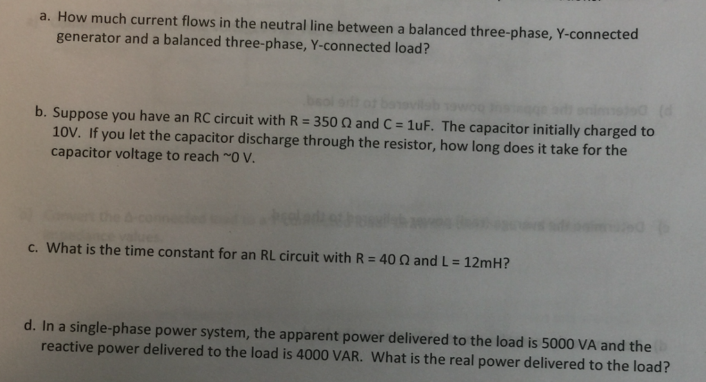 Solved a. How much current flows in the neutral line between | Chegg.com