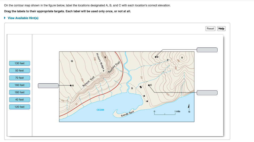 Solved On the contour map shown in the figure below, label | Chegg.com