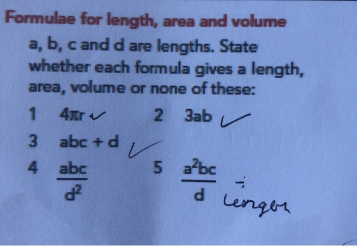 Solved Formulae for length, area and volume a, b, c and d | Chegg.com
