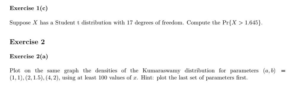 Solved Exercise 1(c) Suppose X has a Student t distribution | Chegg.com