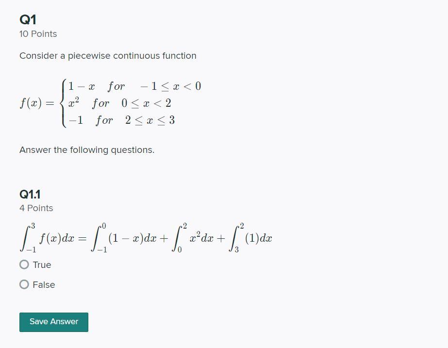 Solved Q1 10 Points Consider a piecewise continuous function | Chegg.com