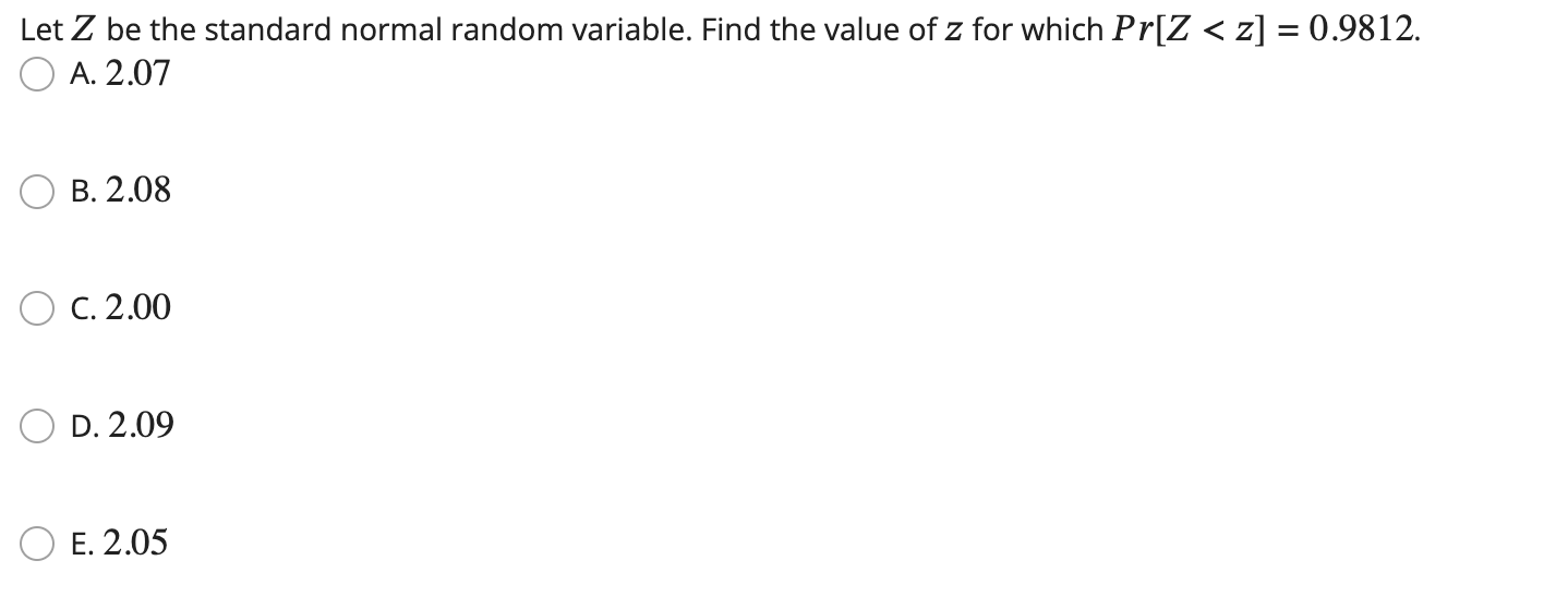 Solved Let Z Be The Standard Normal Random Variable Find
