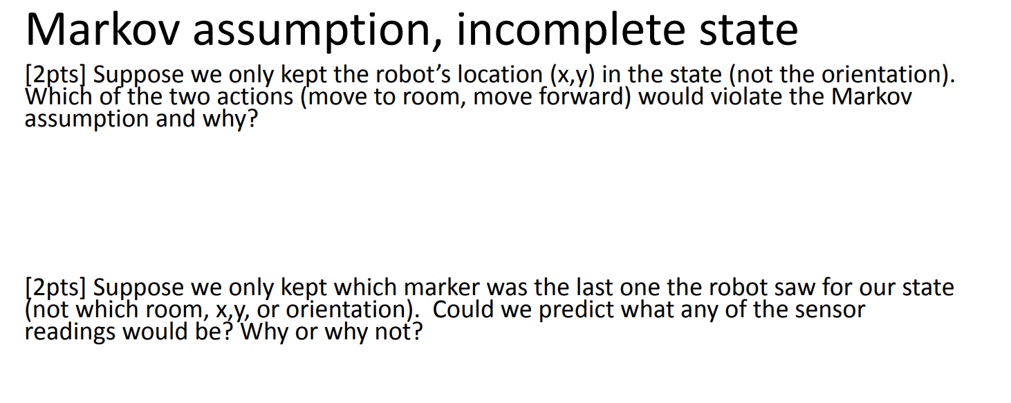 Markov assumption, incomplete state [2pts] Suppose we | Chegg.com