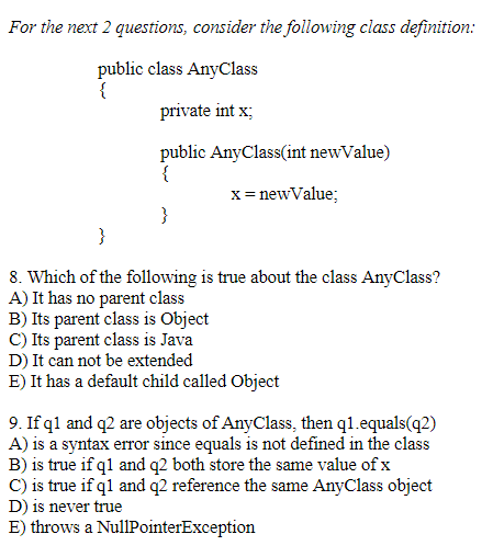 Solved For the next 2 questions, consider the following | Chegg.com