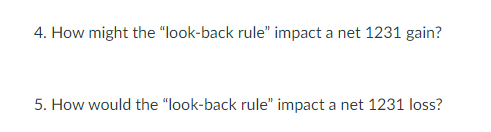 Solved 4. How might the "look-back rule" impact a net 1231 | Chegg.com