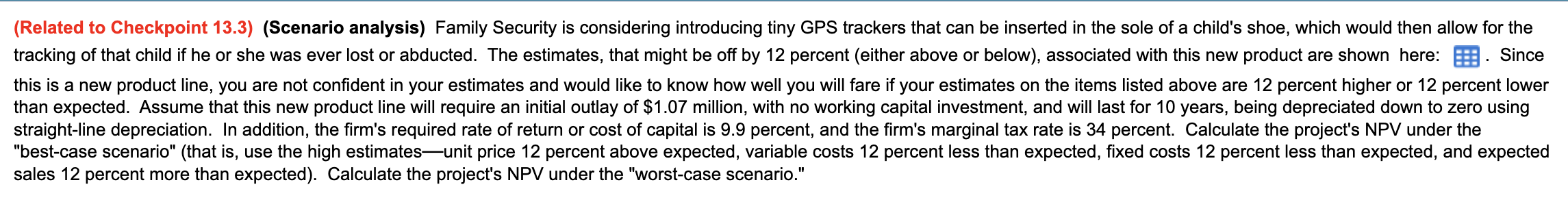 Solved (Related to Checkpoint 13.3) (Scenario analysis) | Chegg.com