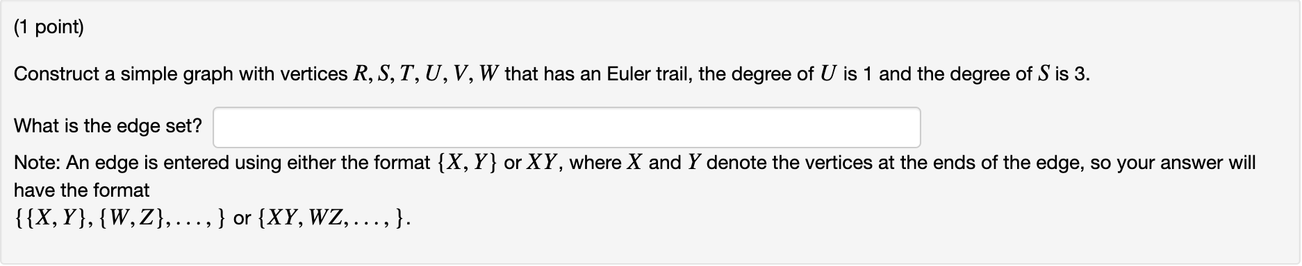 Solved (1 point) Construct a simple graph with vertices R, | Chegg.com