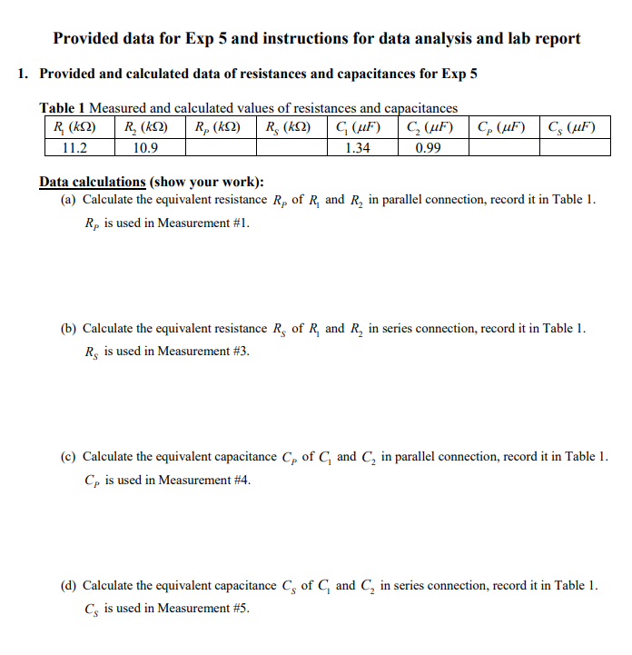 Solved Provided Data For Exp 5 And Instructions For Data 