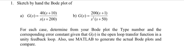 Solved 1. Sketch by hand the Bode plot of a) G(s)- 40(6s+10) | Chegg.com
