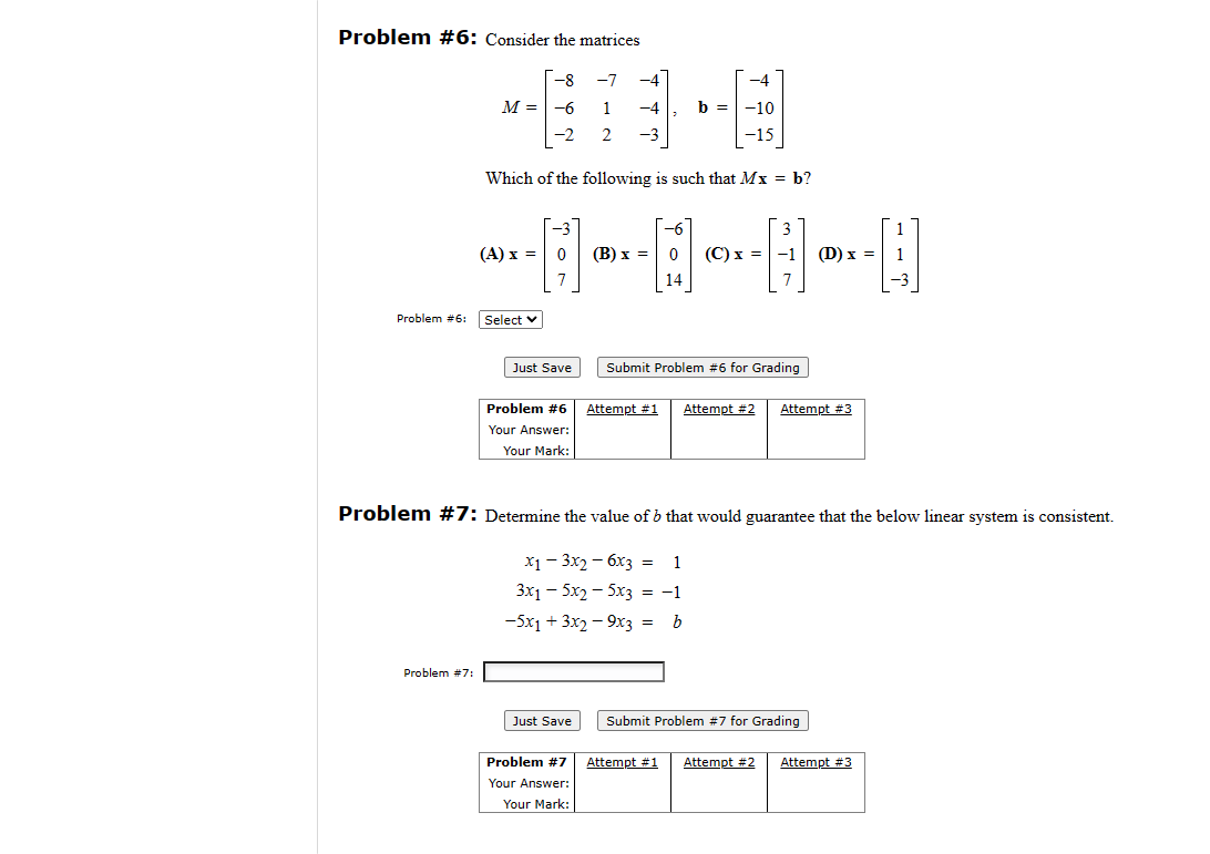 Solved Problem \#6: Consider the matrices | Chegg.com