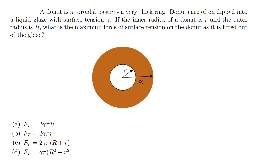 Solved A donut is a toroidal pastry - a very thick ring. | Chegg.com