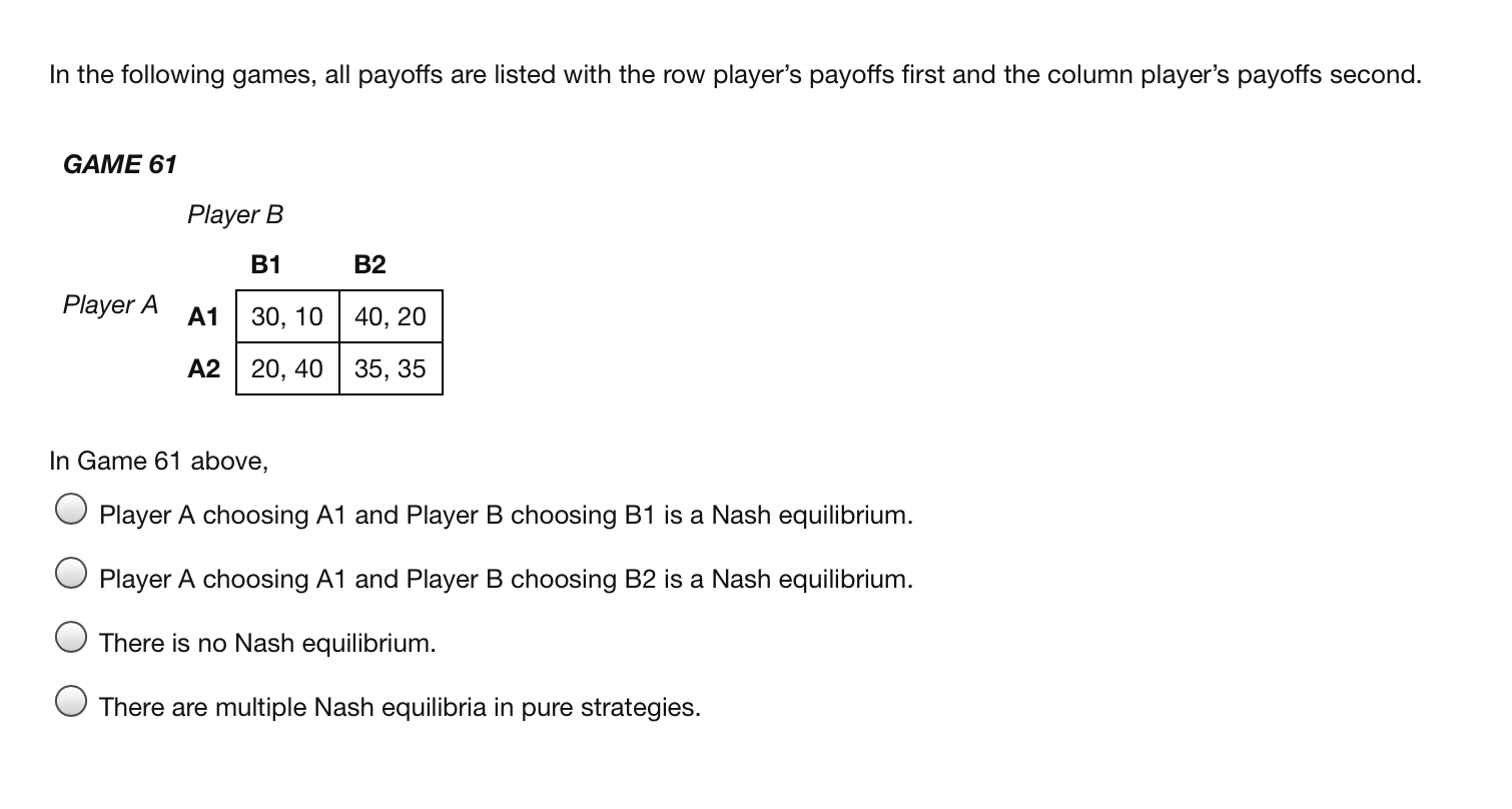 Solved In the following games, all payoffs are listed with | Chegg.com