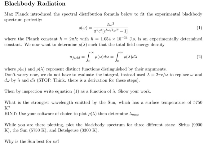 Solved Blackbody Radiation Max Planck introduced the | Chegg.com