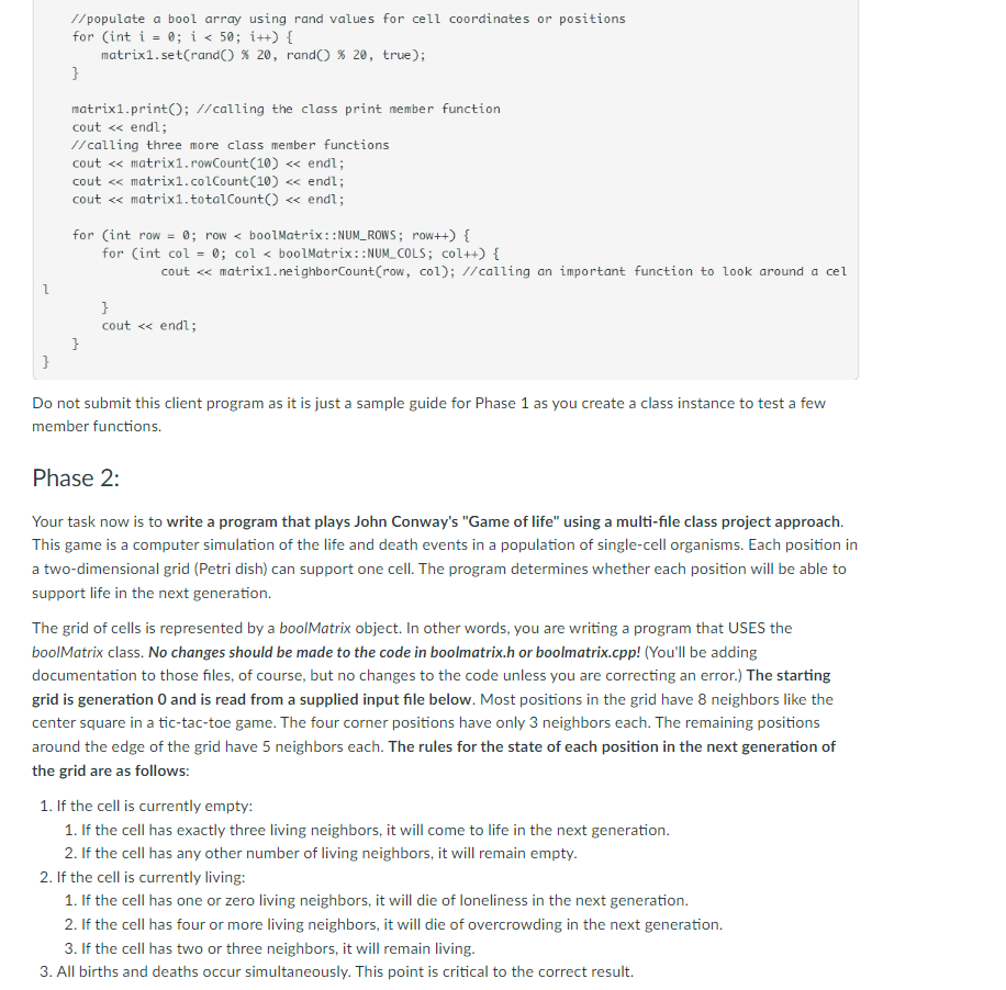Solved Project 3: Game of Life Program (60 points] Phase 1: | Chegg.com