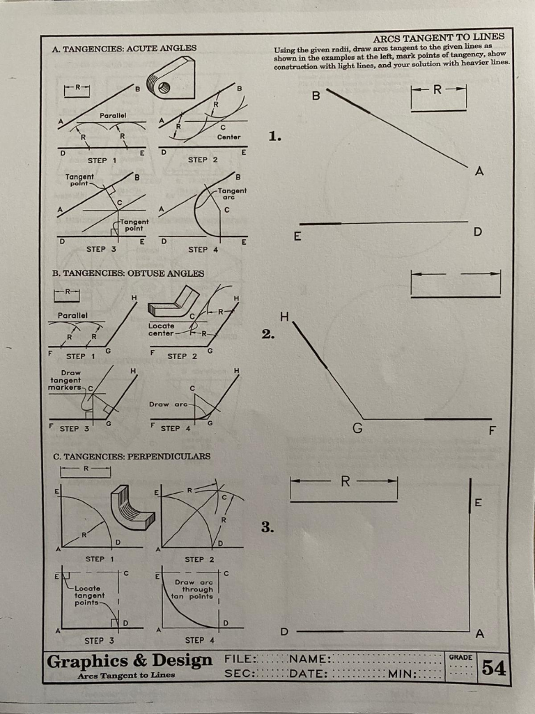 Solved A. TANGENCIES: ACUTE ANGLES ARCS TANGENT TO LINES | Chegg.com