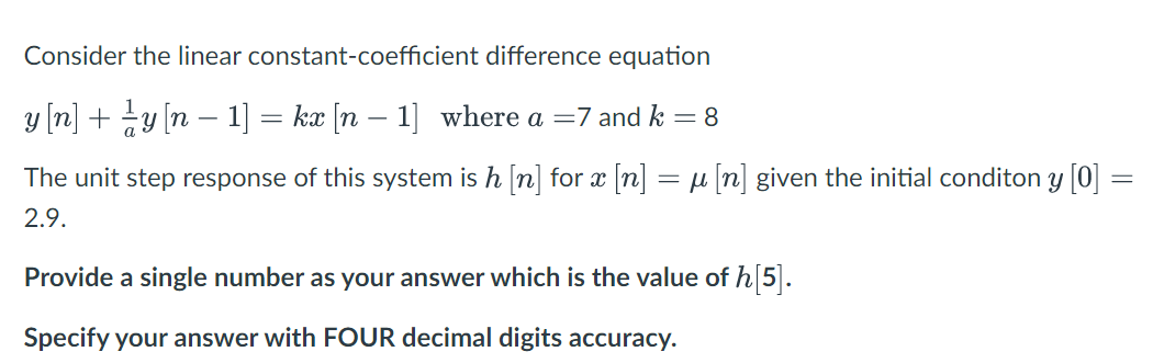 Solved Consider the linear constant-coefficient difference | Chegg.com