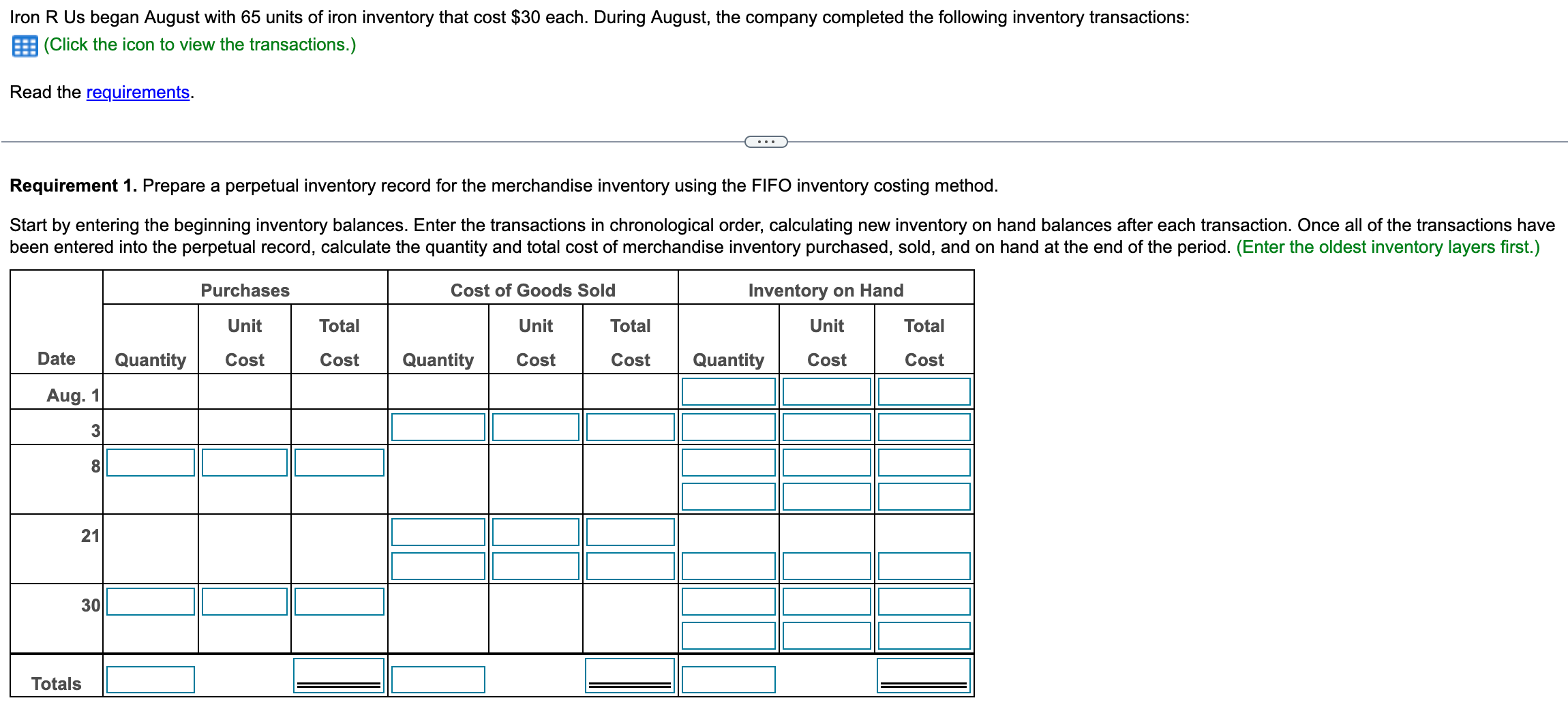Solved Requirements 1. Prepare a perpetual inventory record | Chegg.com