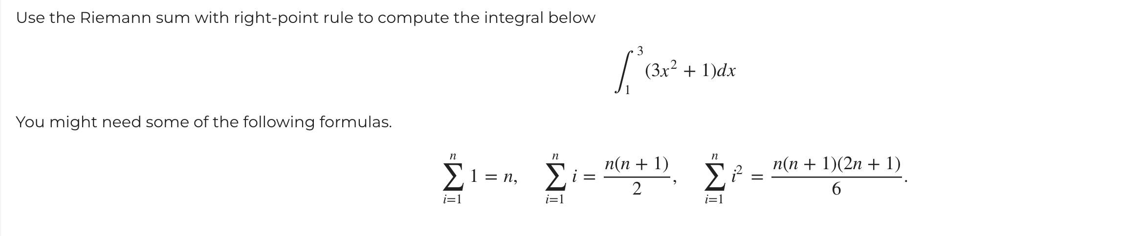 Solved Use the Riemann sum with right-point rule to compute | Chegg.com