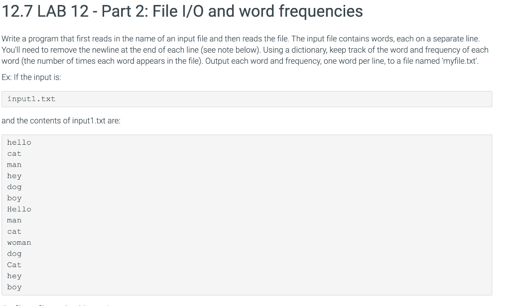 Solved 12.7 LAB 12 - Part 2: File I/O and word frequencies | Chegg.com
