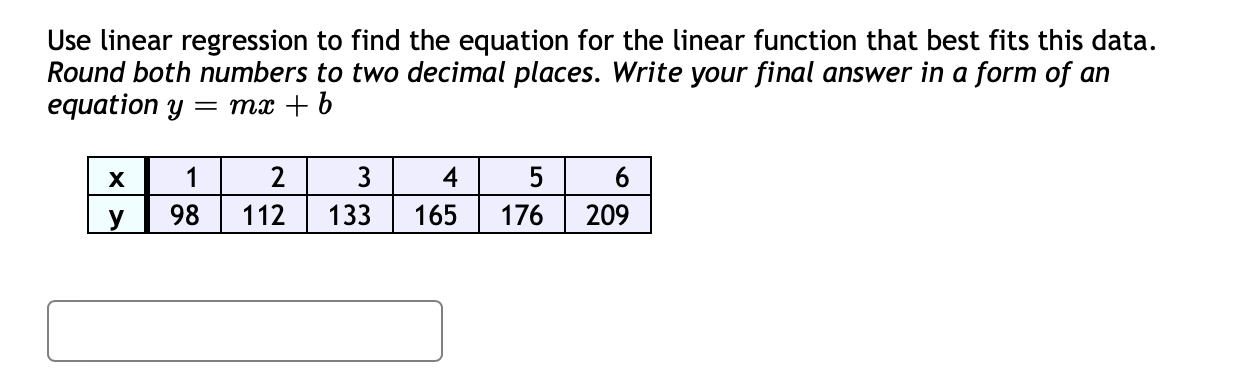 Solved Use linear regression to find the equation for the | Chegg.com