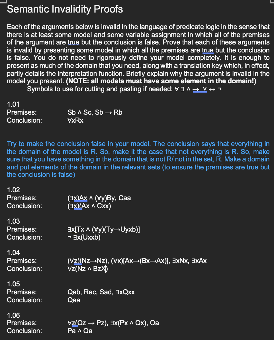 Solved Semantic Invalidity Proofs Each of the arguments | Chegg.com