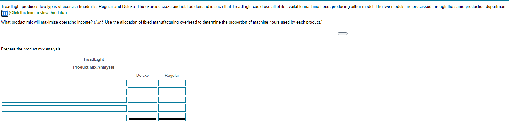 Solved - x Data table A 1 B с Per Unit Deluxe Regular $ | Chegg.com